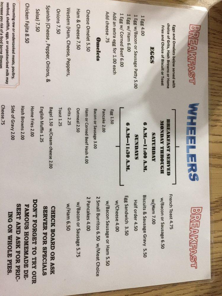 Menu at Wheeler's Cafe Inc., Arcadia