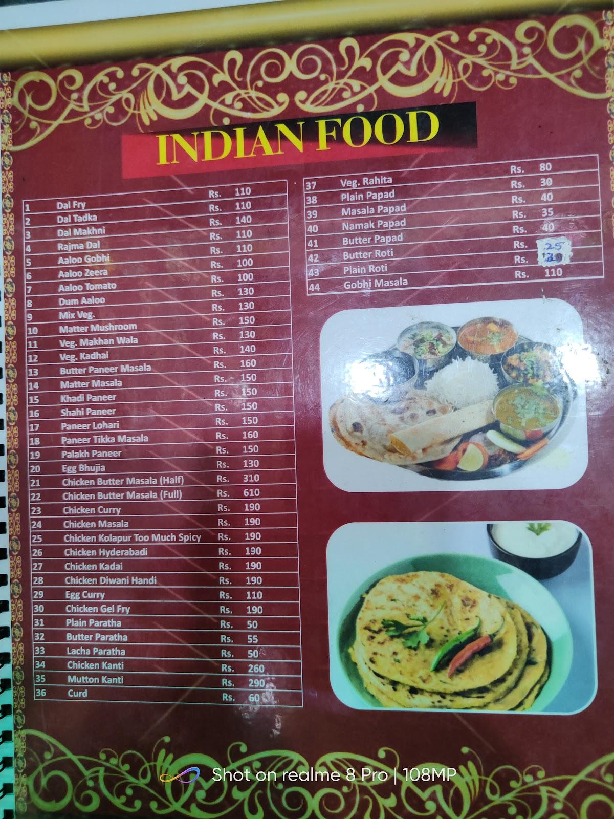 Menu at Zeeshan Hotel and Restaurant, Sonamarg