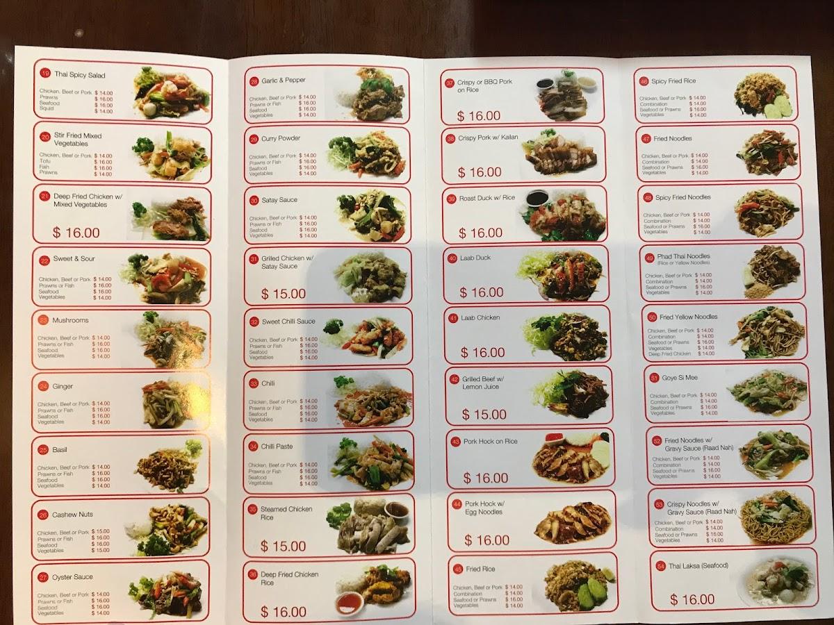 Carta del restaurante Aroy Thai, Napier