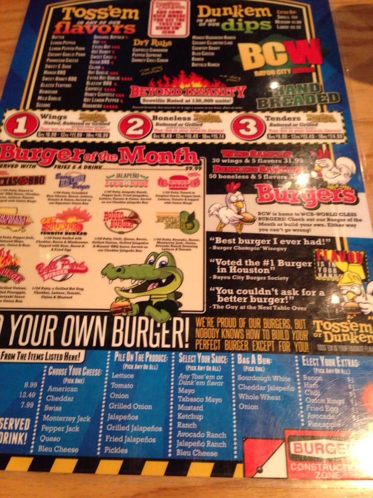 Menu at Bayou City Wings pub & bar, Baytown, Garth Rd
