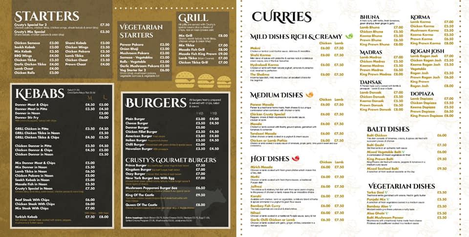 Menu at Crusty Pizzeria, Ackworth