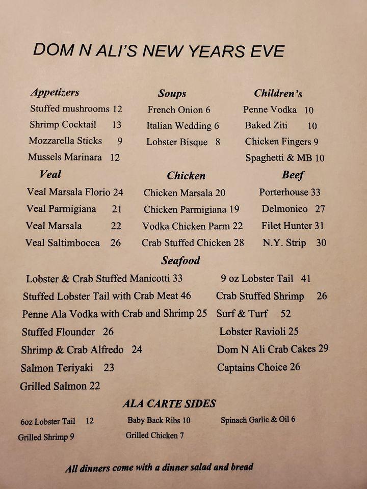Menu at Dom N Ali steakhouse, Jim Thorpe