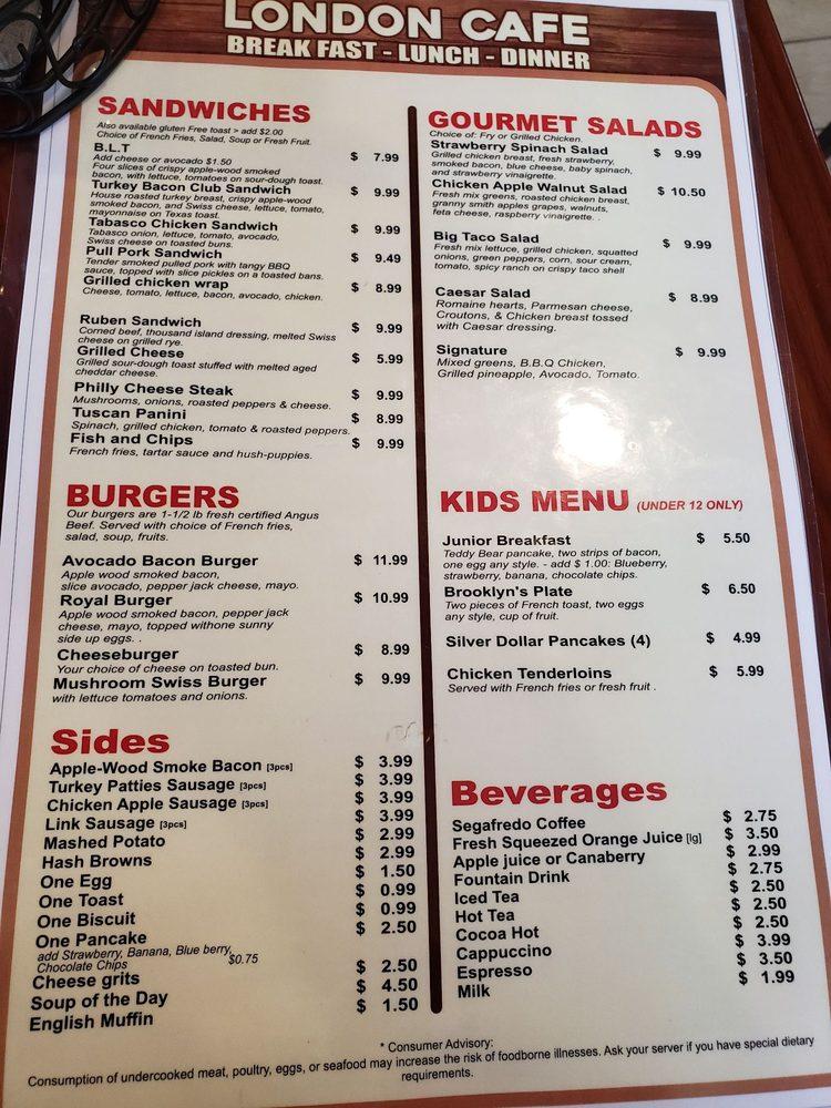 Menu at LONDON CAFE, Houston