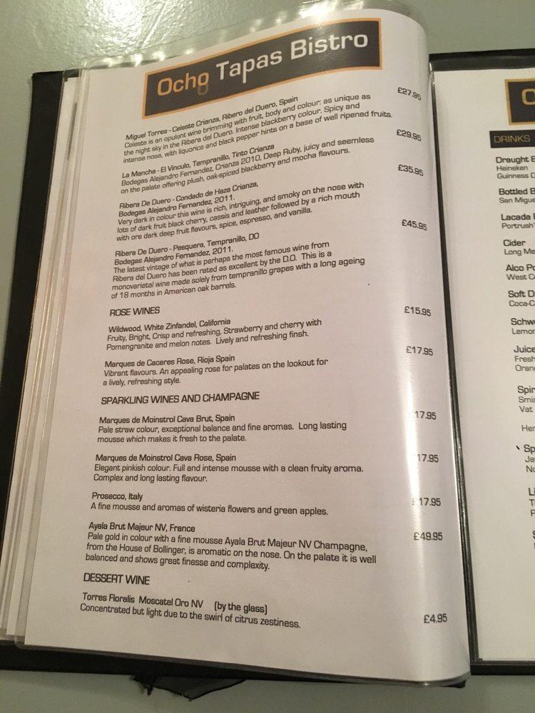 Menu at Ocho Bistro pub & bar, Portrush