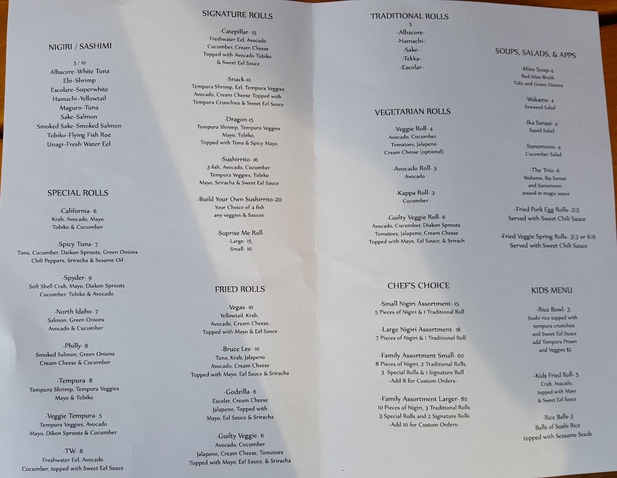 Menu at Raw Dead Fish restaurant, Coeur d'Alene, 514 E Best Ave