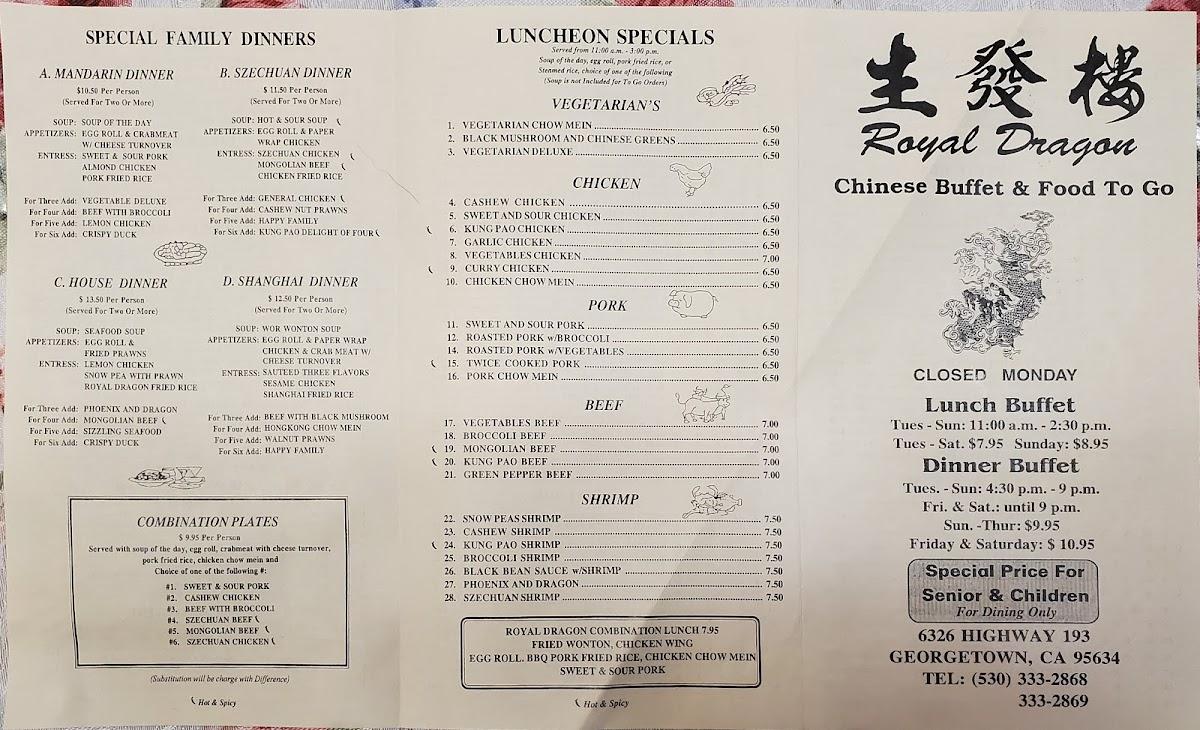 Menu at Royal Dragon restaurant, Georgetown, CA-193