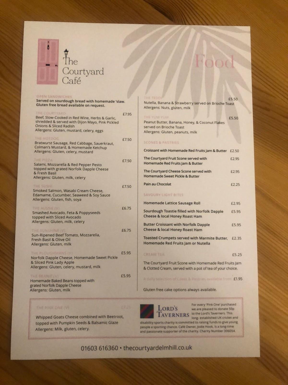 Menu at The Courtyard Cafe, Norwich