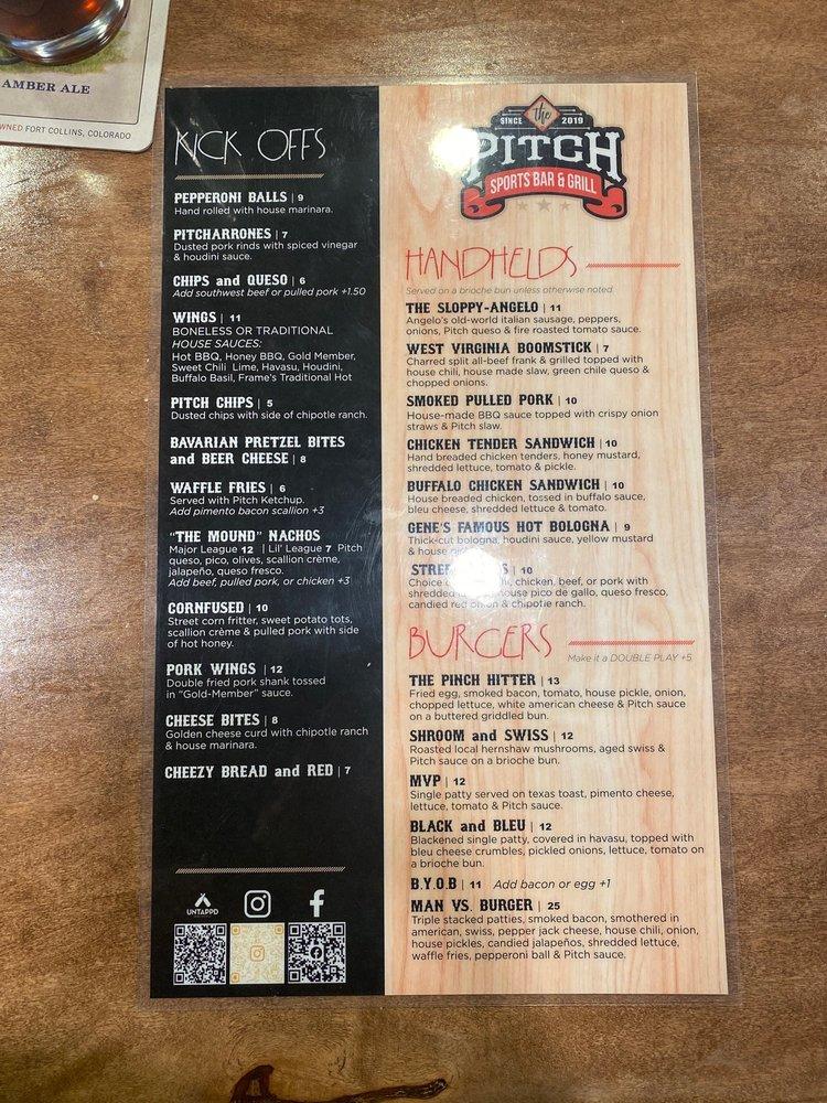 Menu at The Pitch Sports Bar & Grill, Dunbar