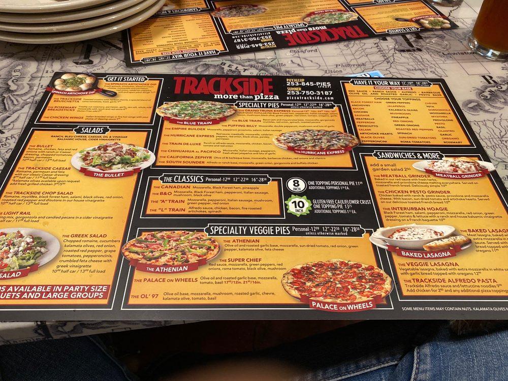 Menu at Trackside Pizza pizzeria, Sumner