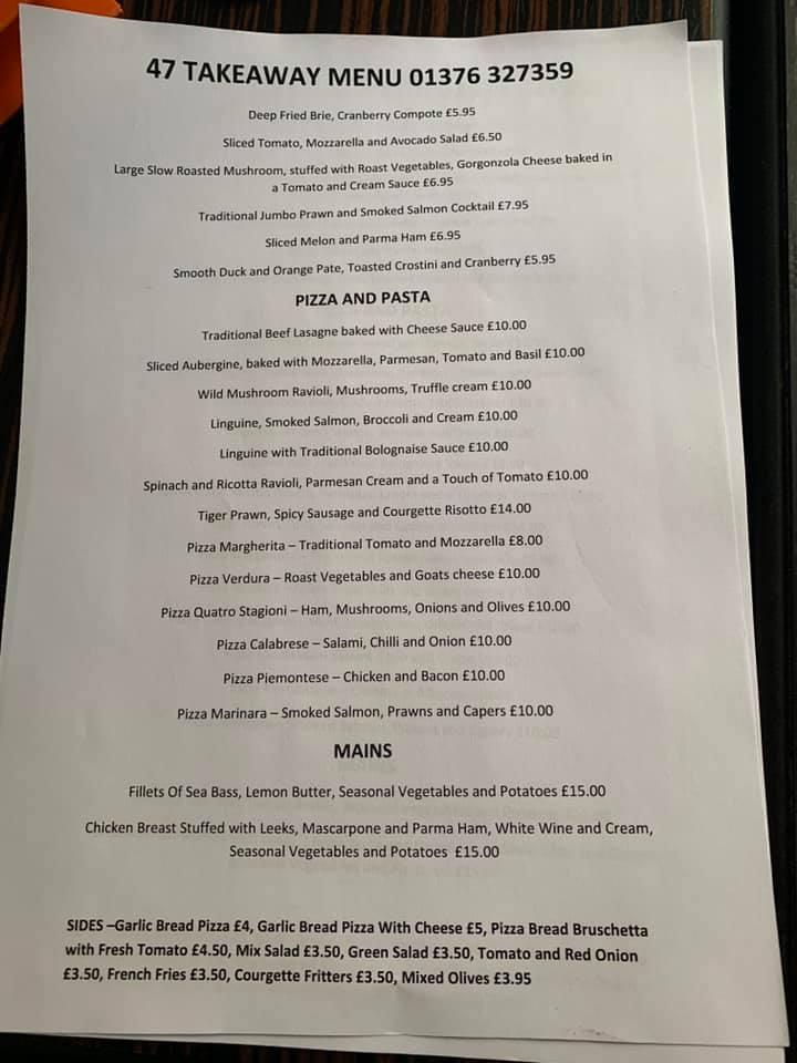 Menu at 47 The Street Bar and Restaurant, Braintree
