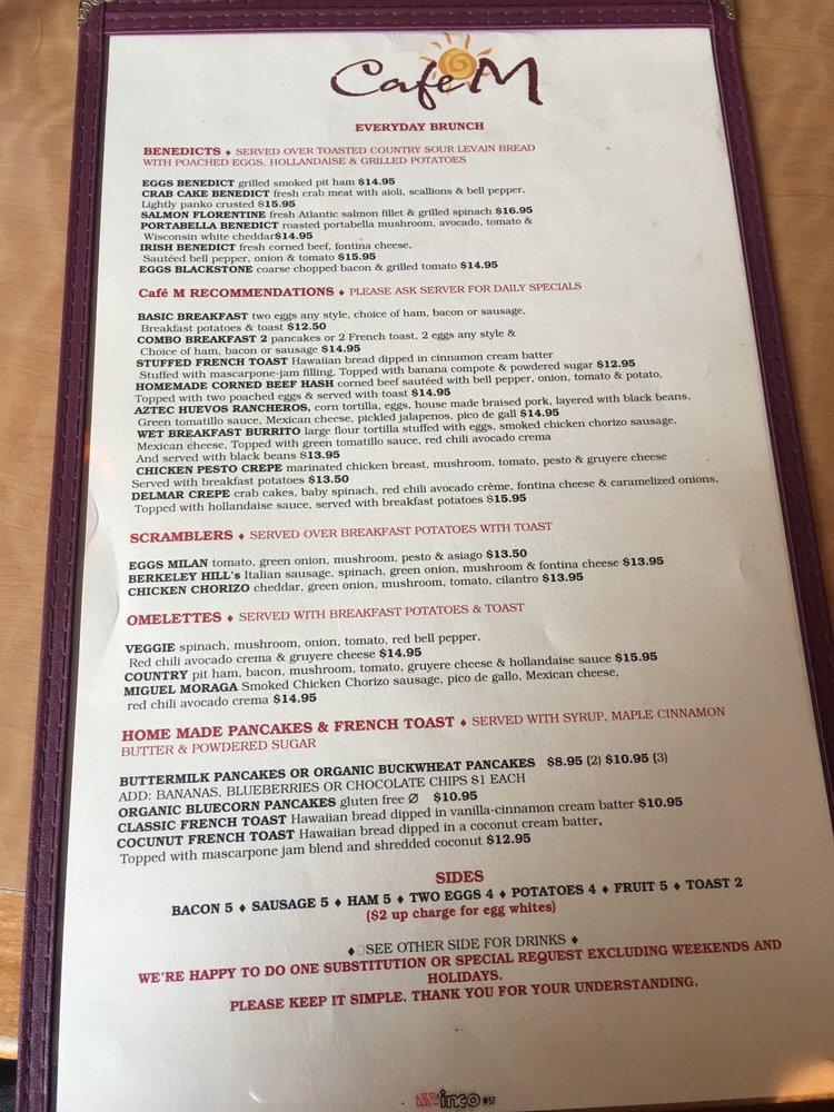 Menu at Cafe M, Berkeley