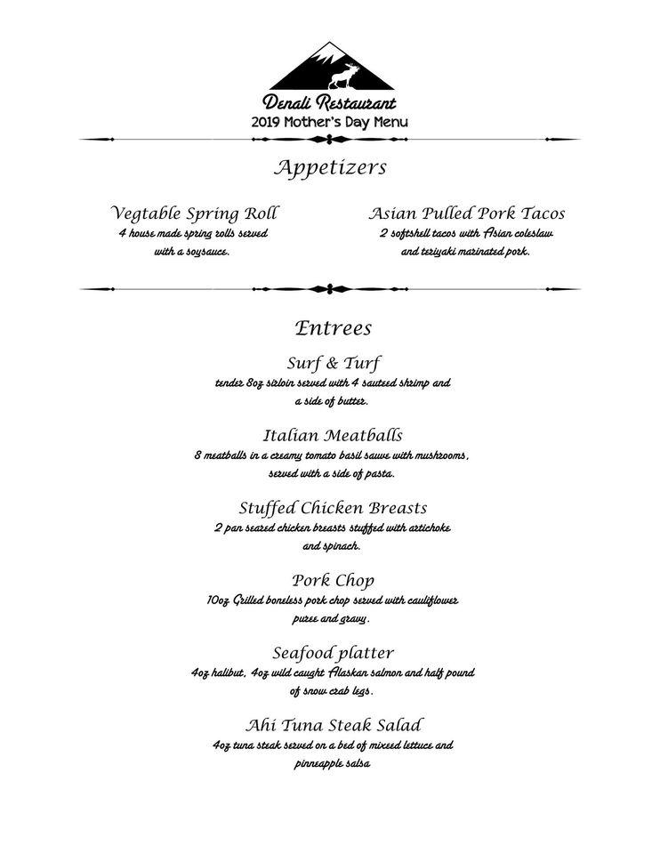 Menu at Denali Restaurant & Bar, Lake Linden
