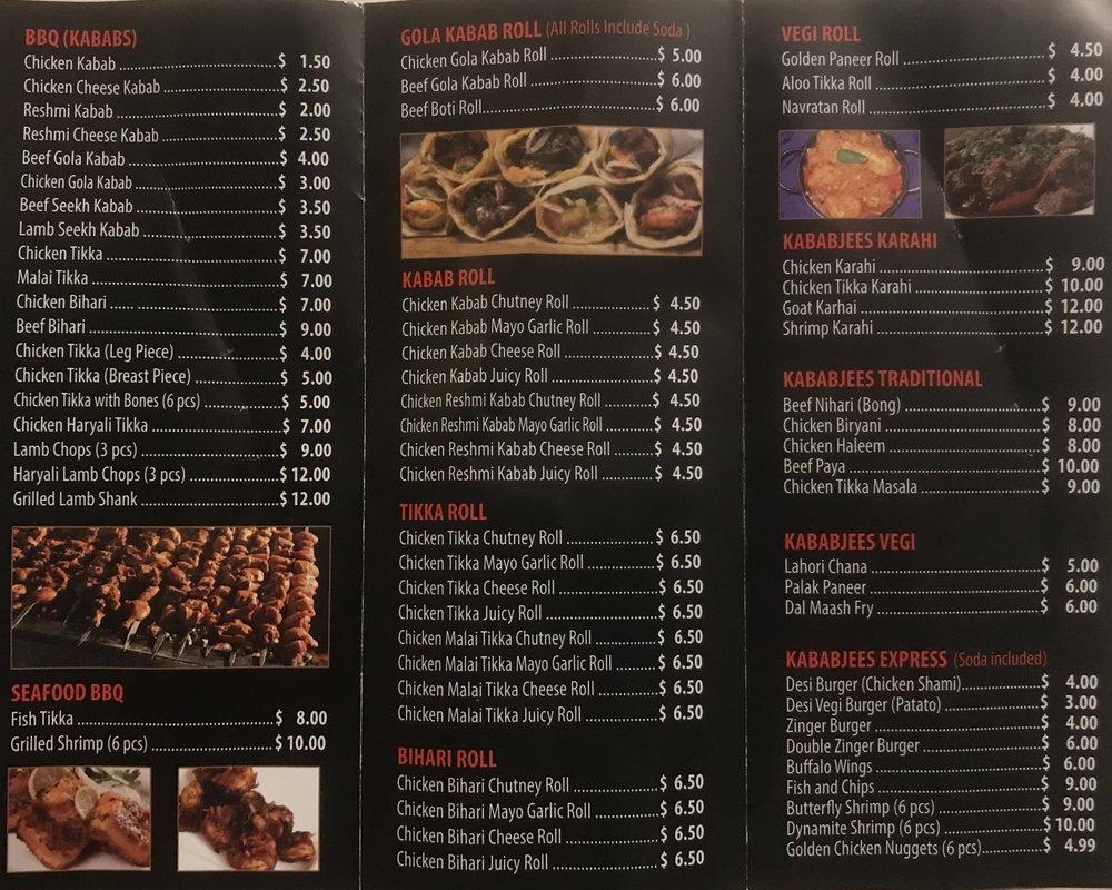 Menu at Kababjees BBQ, Hicksville