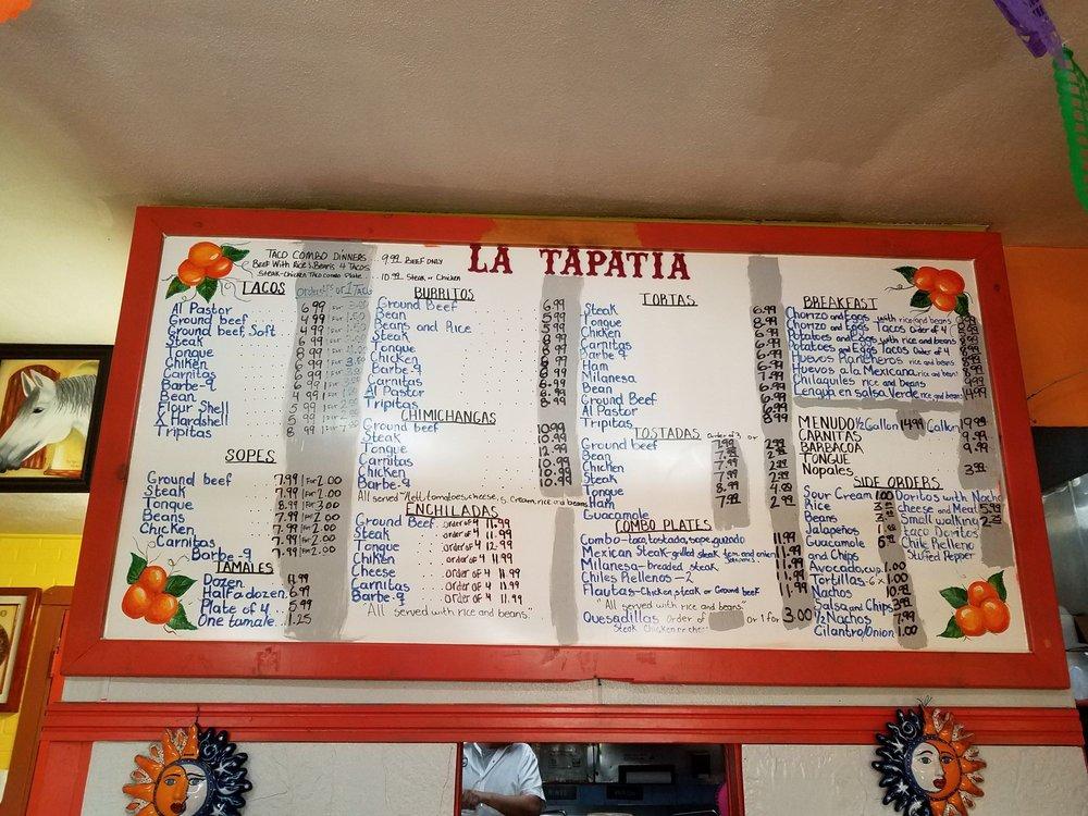 Menu at Lá Tapatia restaurant, Racine, Mead St