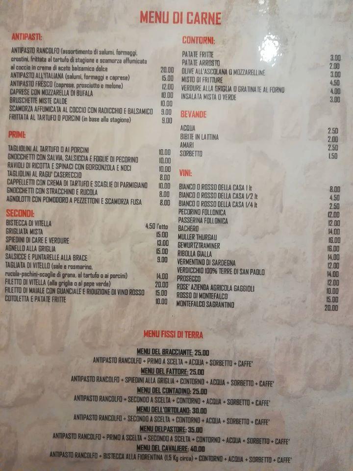 Menu at Locanda Rancolfo restaurant, Rancolfo