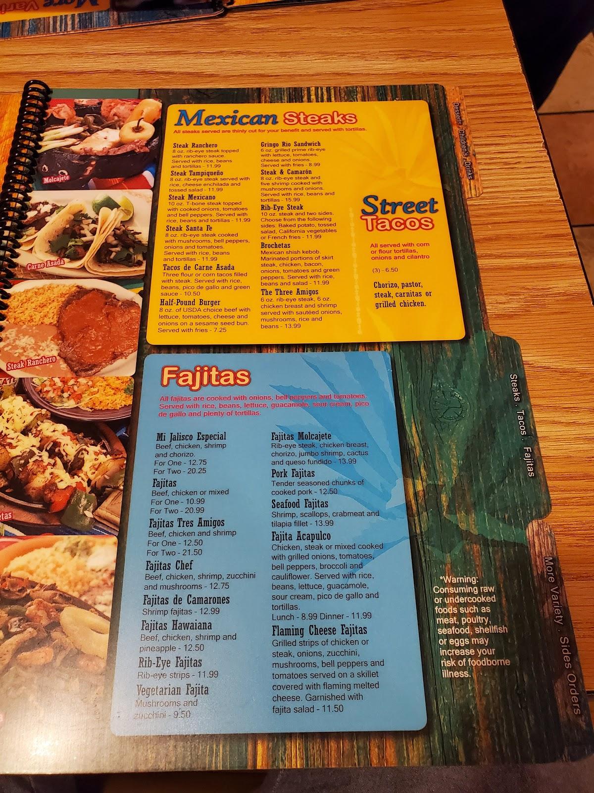 Menu at Mi Jalisco Mexican Restaurant, Corbin