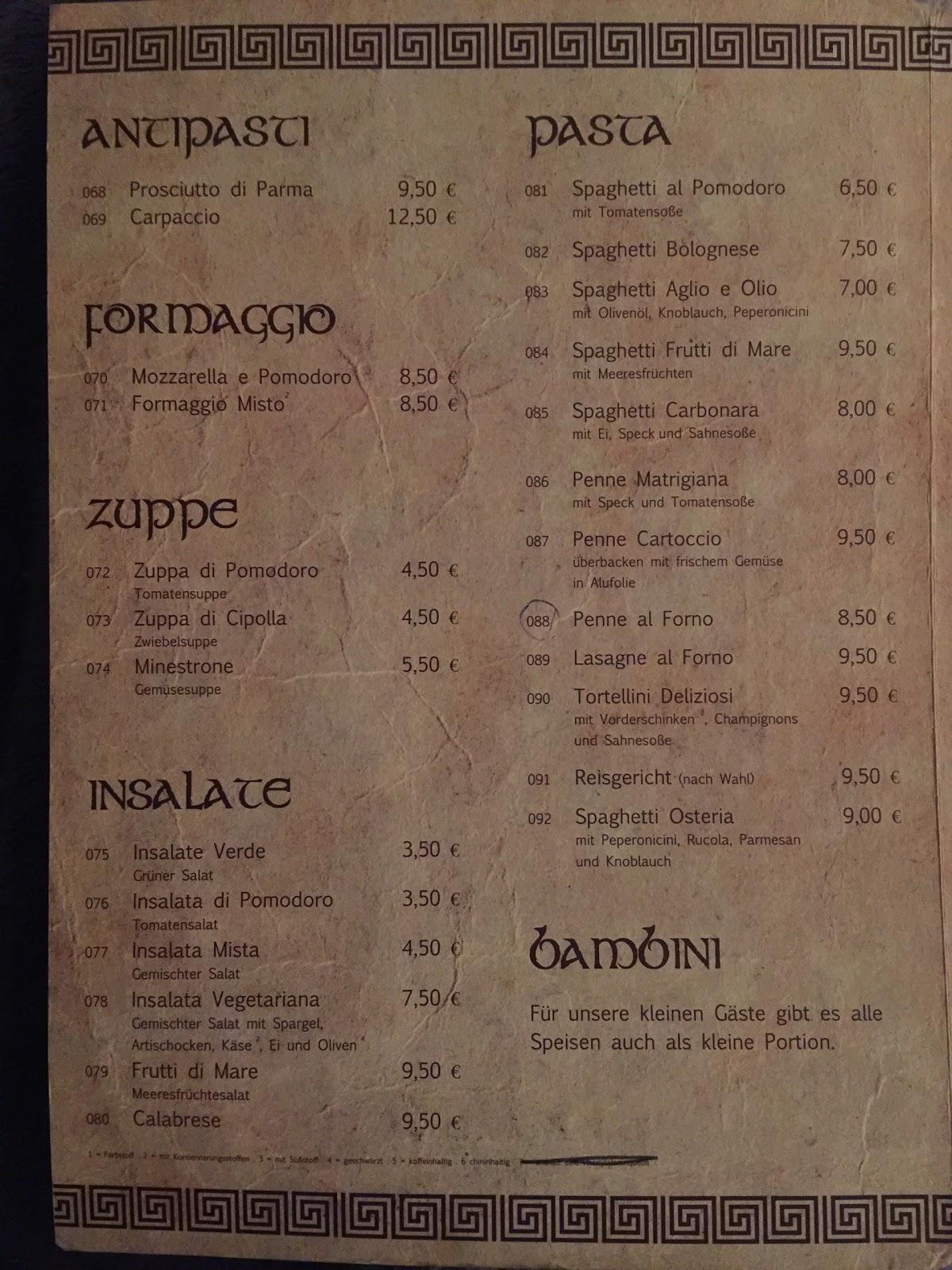 Speisekarte von Osteria Antica restaurant, Straubing