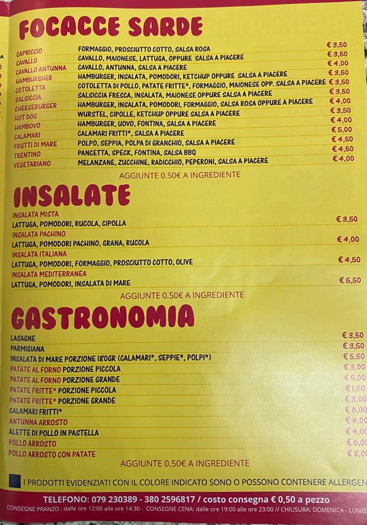Menu at Pizzeria da Marcellino, Sassari