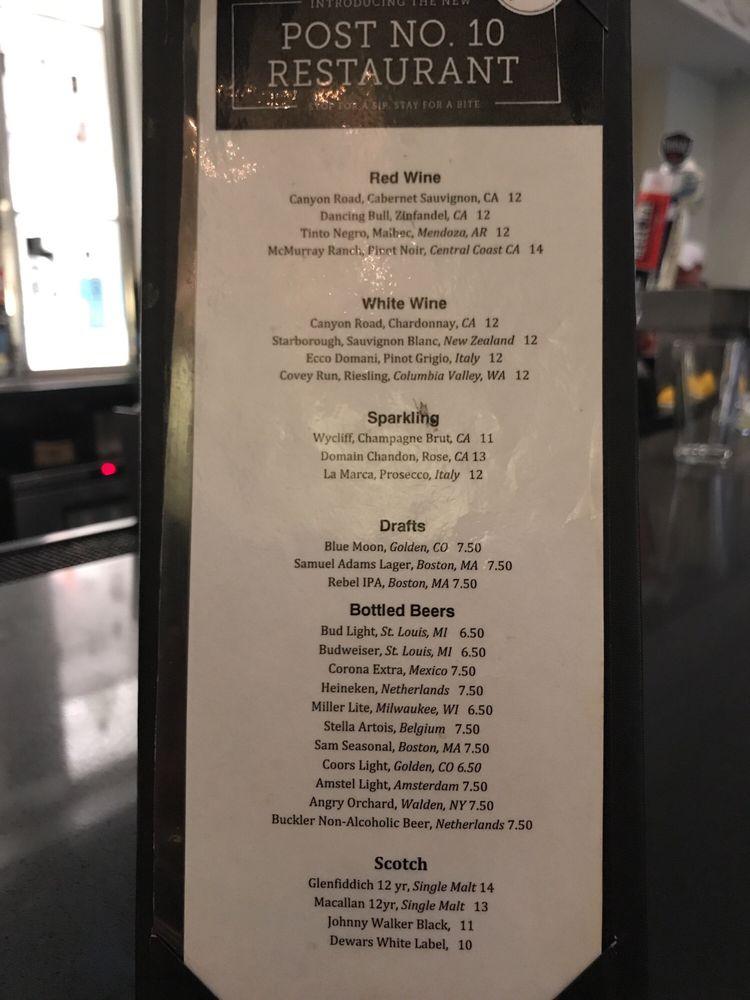 Menu at Post No. 10 pub & bar, Boston