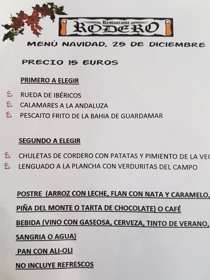Menu at Restaurante Rodero, Guardamar del Segura