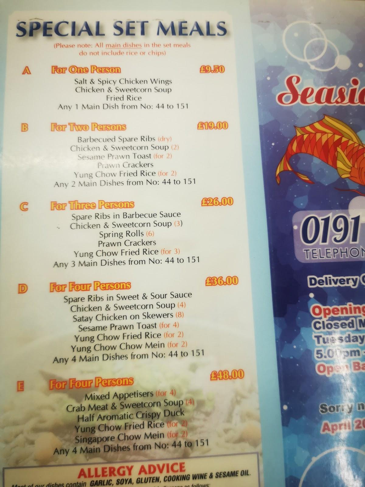 Menu at Seaside Lane- Chop Suey House restaurant, Peterlee