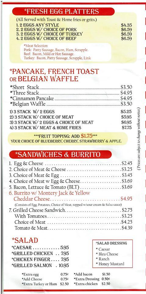 Menu at Triple Joy restaurant, Philadelphia