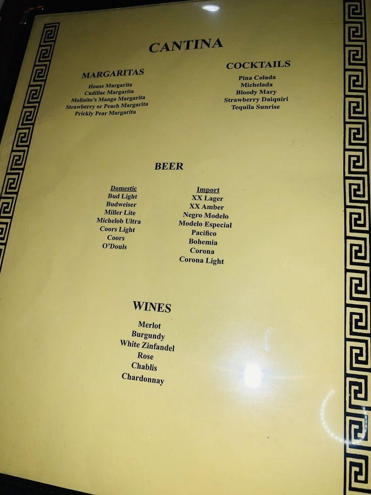 Menu at El Molinito restaurant, Tucson, 3675 W Ina Rd
