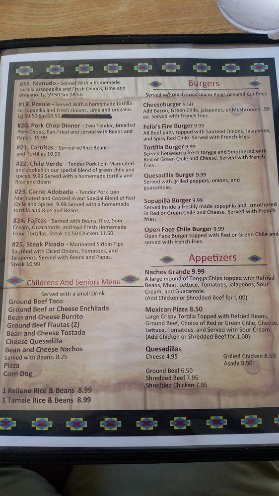 Menu at Francisca's restaurant, Farmington
