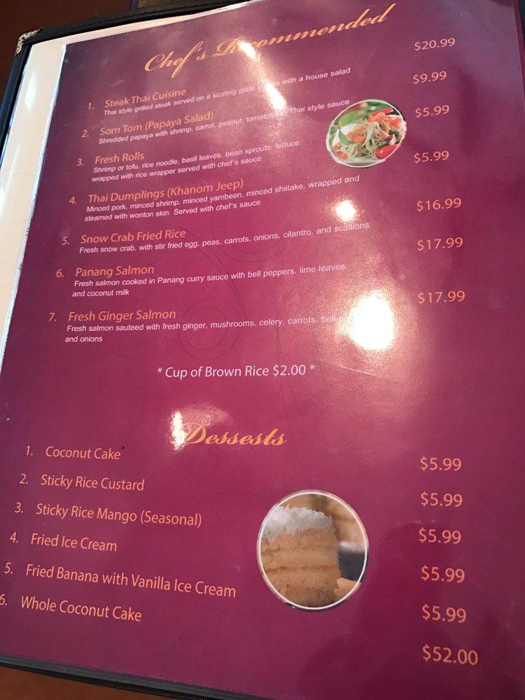 Menu at Ida Thai restaurant, Carolina Beach