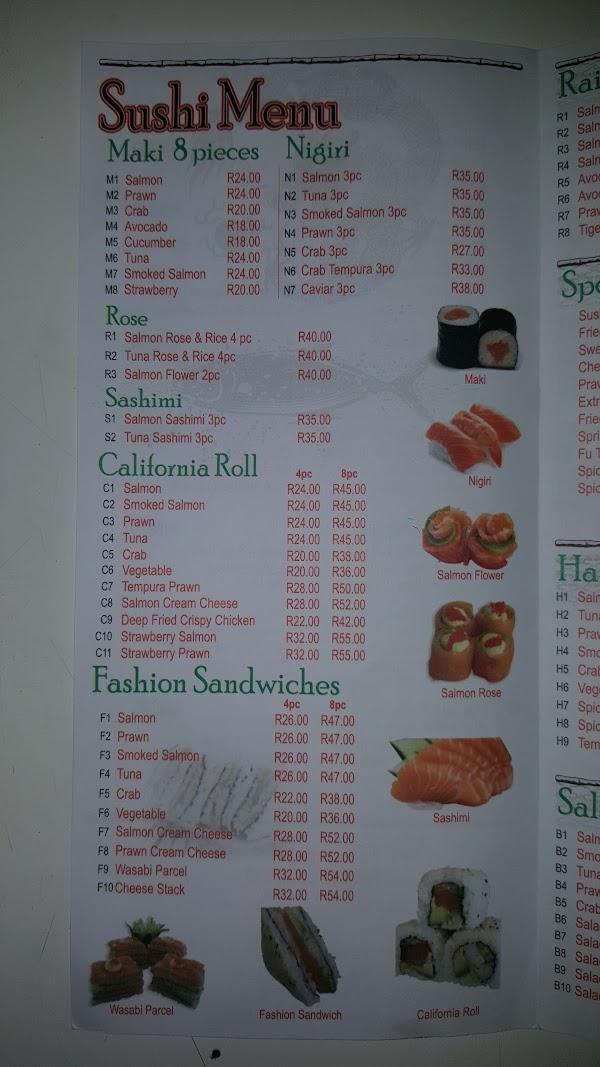 Menu at Kim Bo and Sushi waverley restaurant, Pretoria