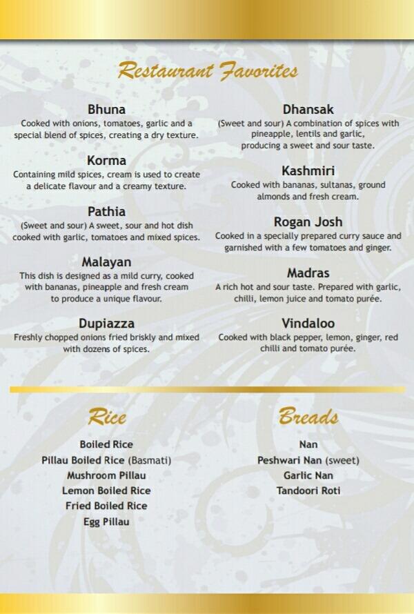 Menu at La Pondicherry restaurant, Rotherham