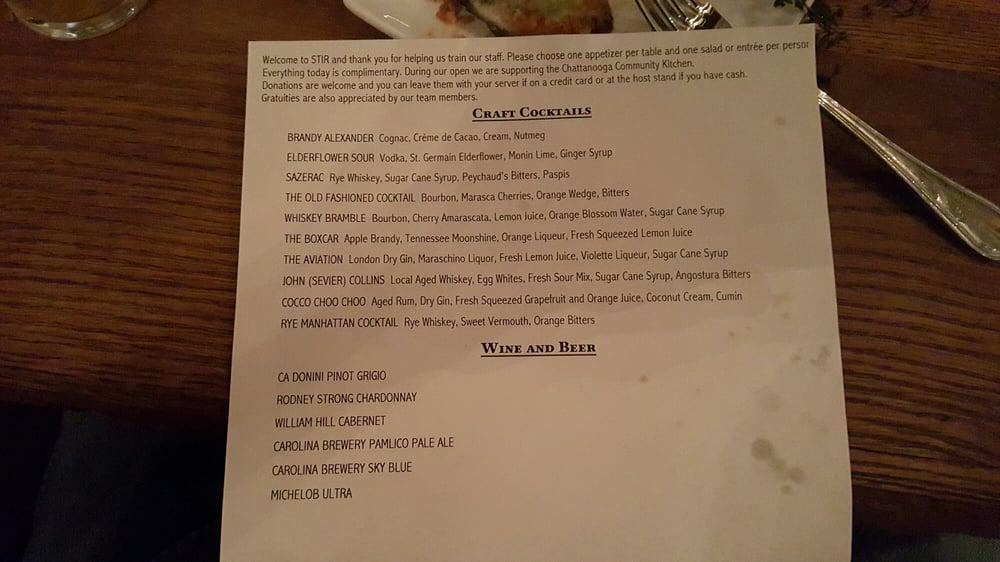 Menu at STIR pub & bar, Chattanooga, Market St