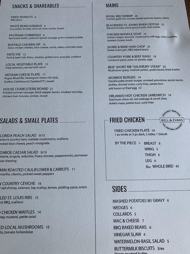 Menu at The Monroe pub & bar, Orlando