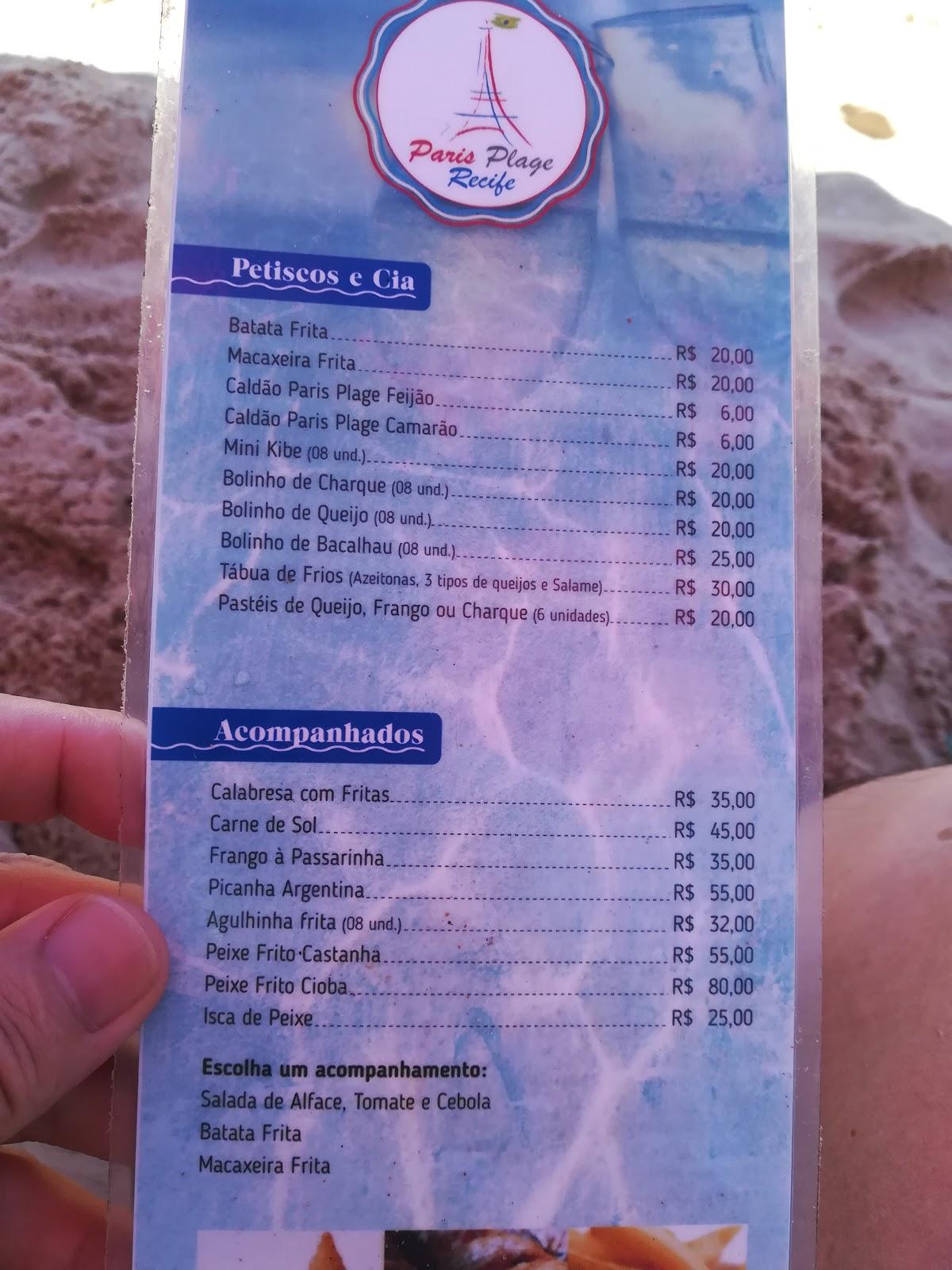 Menu at Barraca Edmilson praia, Recife