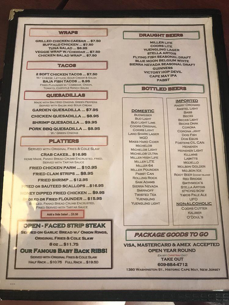 Menu at C-View Inn pizzeria, Cape May