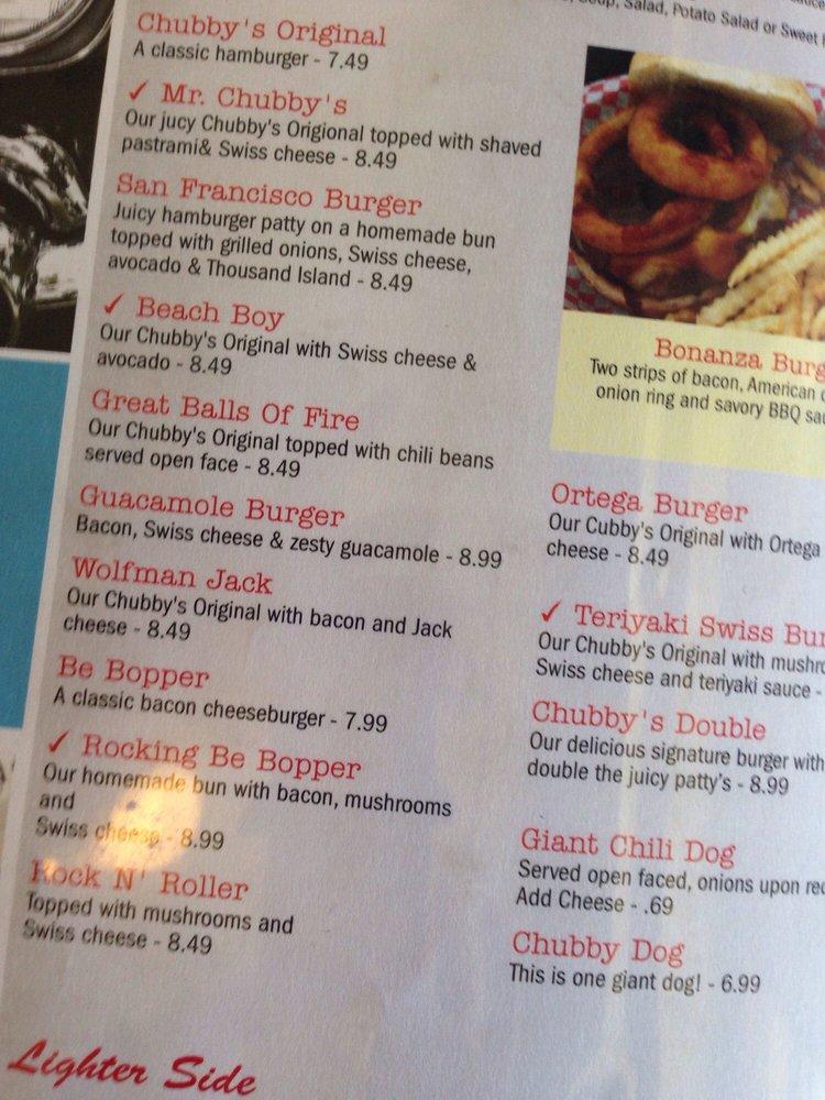 Menu at Chubby's Diner restaurant, Fresno, E Gettysburg Ave