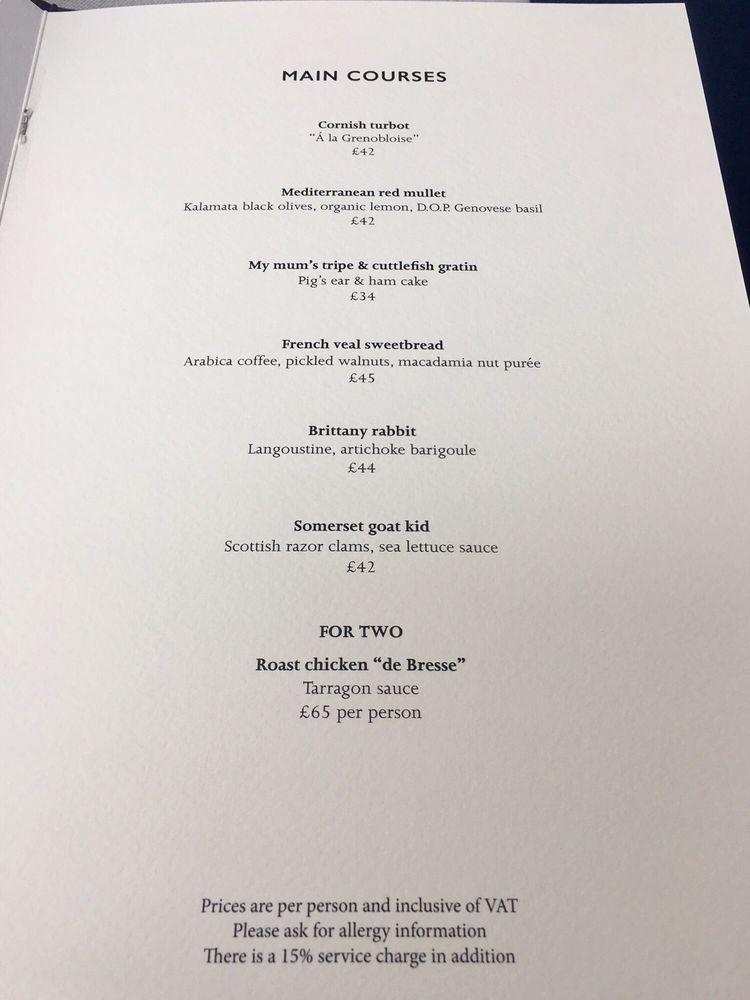 Menu at Claude Bosi at Bibendum pub & bar, London