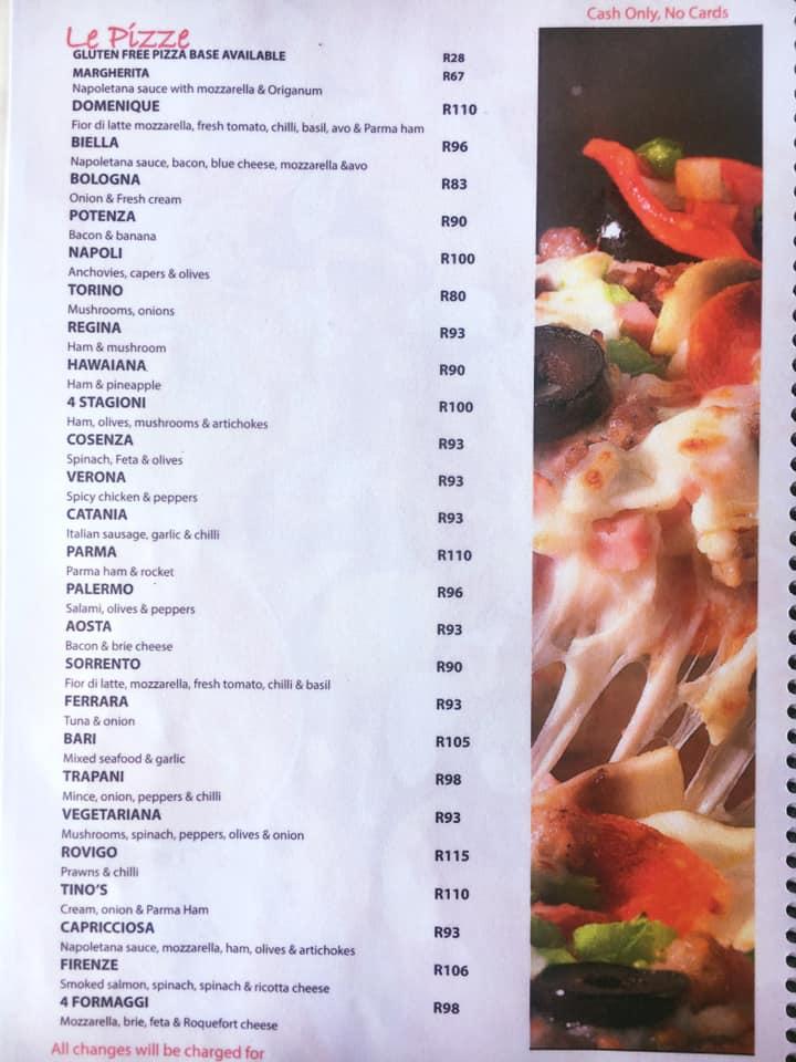 Menu at Forneria Pizza restaurant, Cape Town