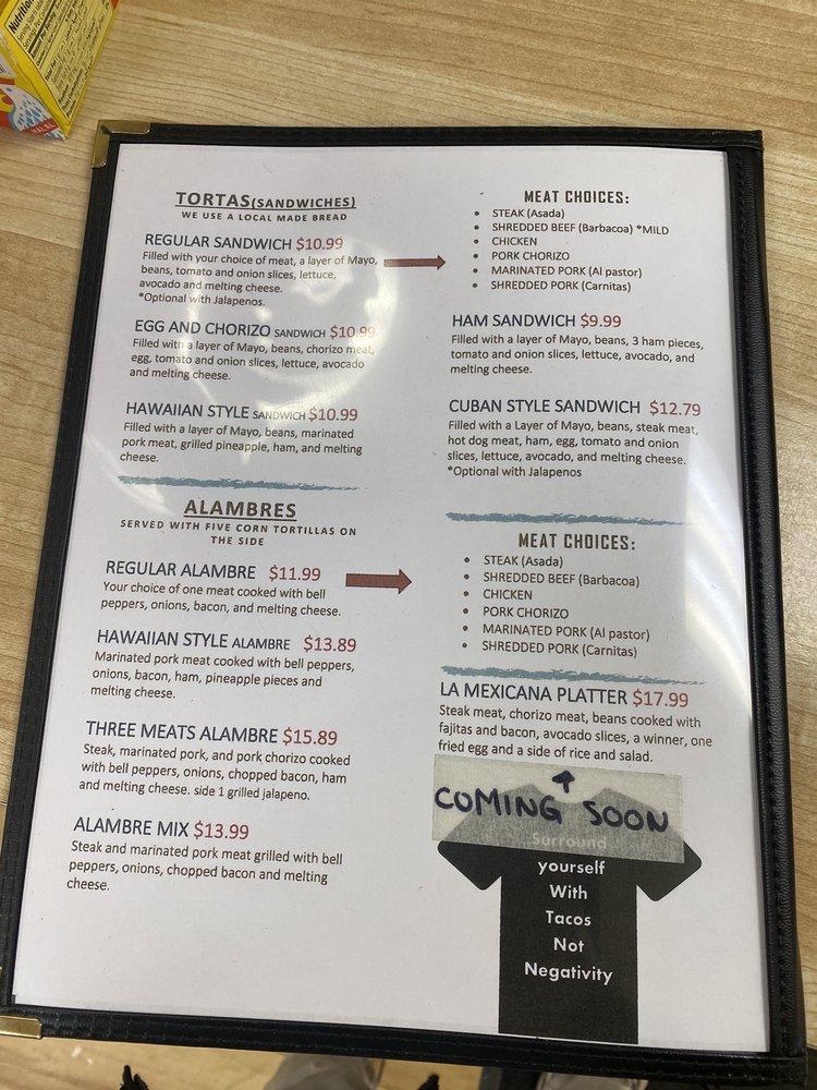 Menu at La Mexicana Restaurant, Red Wing