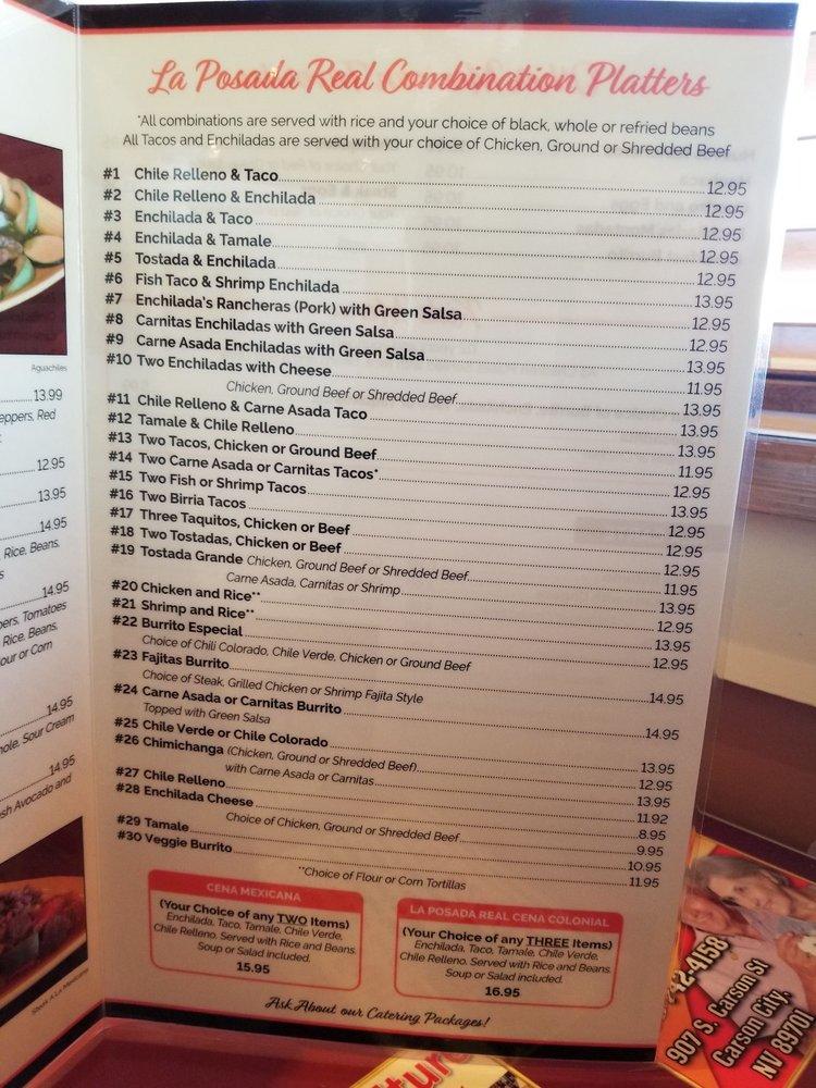 Menu at La Posada Real restaurant, Carson City