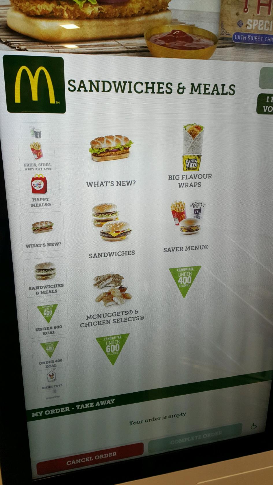 Menu at McDonald's restaurant, Woking, Peacocks Shopping Centre