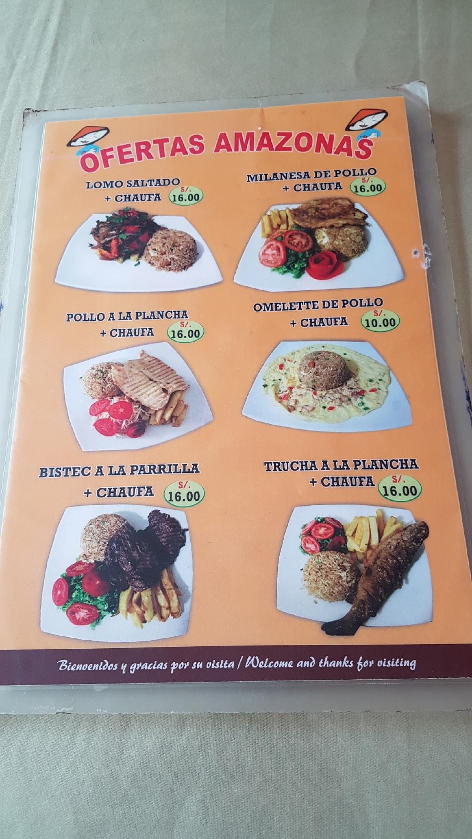 Menu at Restaurante Amazonas, Aguas Calientes