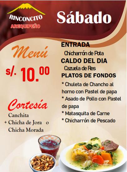 Menu at Rinconcito Arequipeño restaurant, Tacna