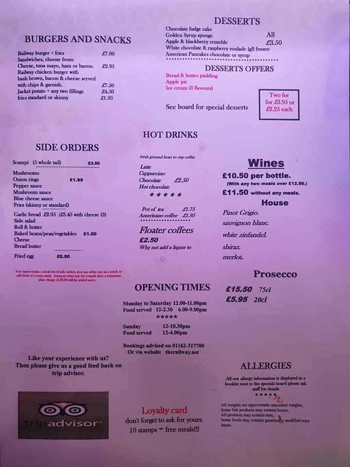 Carta del pub y bar Railway Inn Glenfield, Leicester, 152 Station Rd