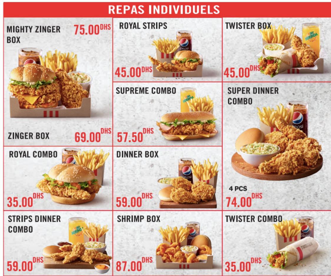 Speisekarte von KFC restaurant, Agadir