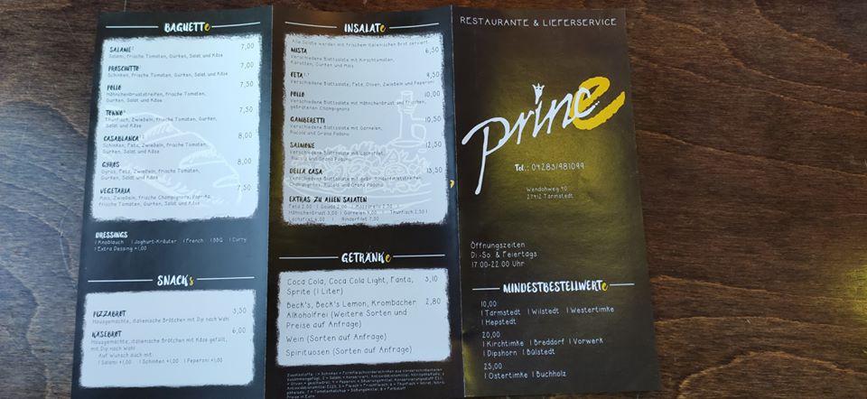 Menu at Pizza Prince, Tarmstedt