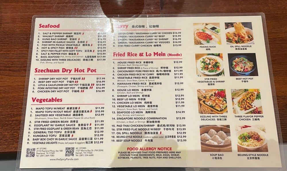 Carta del restaurante Spicy Panda, Pearland