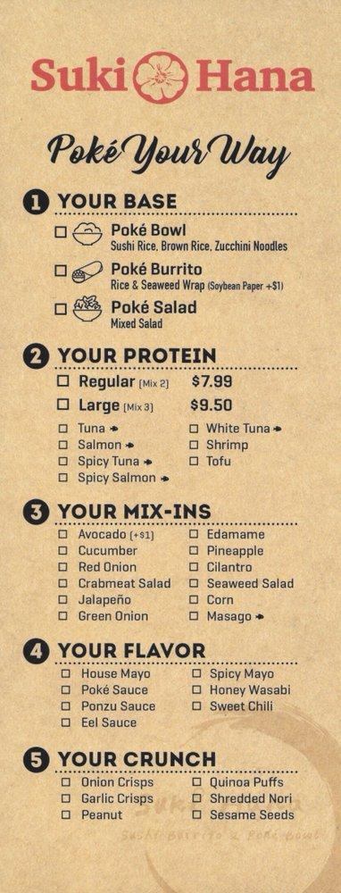 Menu at Suki Hana restaurant, Moorestown