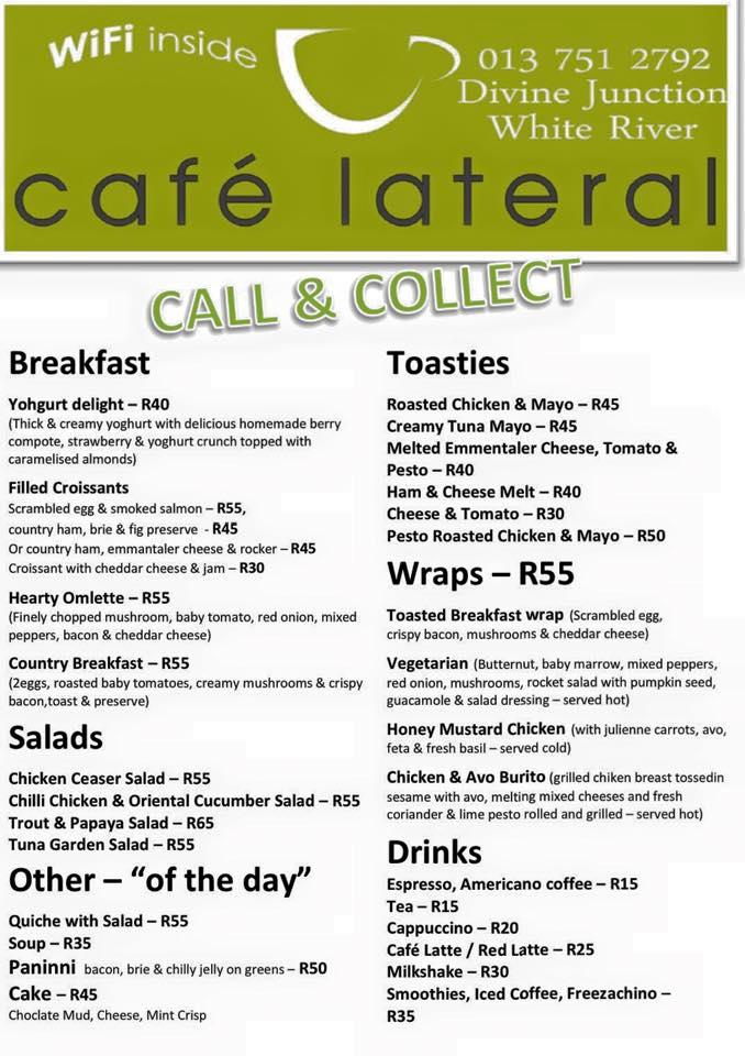 Menu at Cafe Lateral, White River
