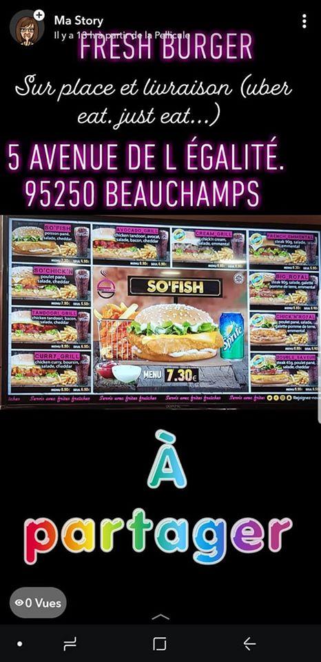 Menu at Fresh Burgers restaurant, Beauchamp
